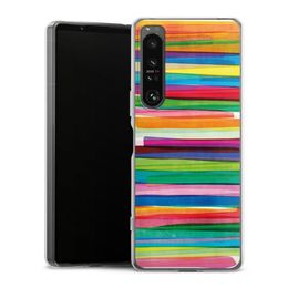 DeinDesign Handyhülle Streifen Wasserfarbe bunt Colorful Stripes1, Sony Xperia 1 IV Silikon Hülle Bumper Case Handy Schutzhülle, weiß