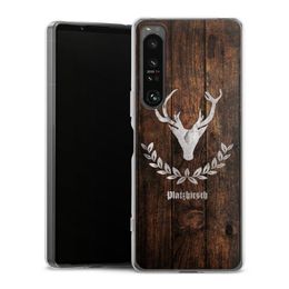 DeinDesign Handyhülle Hirsch Holzoptik Holz Platzhirsch, Sony Xperia 1 IV Silikon Hülle Bumper Case Handy Schutzhülle, weiß