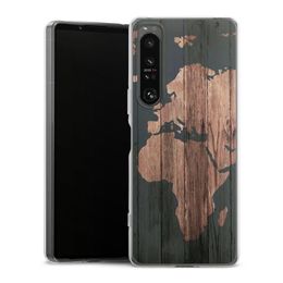 DeinDesign Handyhülle Landkarte Holzoptik Weltkarte Wooden World Map, Sony Xperia 1 IV Silikon Hülle Bumper Case Handy Schutzhülle, weiß