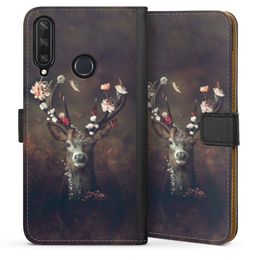 DeinDesign Handyhülle Rehe Rentier Blumen Fauna Flora Deer, Huawei Y6p Hülle Handy Flip Case Wallet Cover Handytasche Leder, schwarz