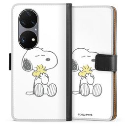 DeinDesign Handyhülle Peanuts Snoopy Liebe Snoopy And Woodstock Cuddling, Huawei P50 Pro Hülle Handy Flip Case Wallet Cover Handytasche Leder, schwarz