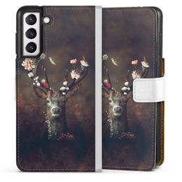 DeinDesign Handyhülle Rehe Rentier Blumen Fauna Flora Deer, Samsung Galaxy S21 5G Hülle Handy Flip Case Wallet Cover, weiß