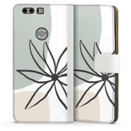 DeinDesign Handyhülle Blume Boho Malerei Flower Mint and Cream, Huawei Honor 8 Hülle Handy Flip Case Wallet Cover Handytasche Leder, weiß