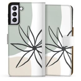 DeinDesign Handyhülle Blume Boho Malerei Flower Mint and Cream, Samsung Galaxy S21+ 5G Hülle Handy Flip Case Wallet Cover, weiß