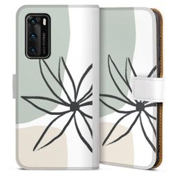 DeinDesign Handyhülle Blume Boho Malerei Flower Mint and Cream, Huawei P40 Hülle Handy Flip Case Wallet Cover Handytasche Leder, weiß