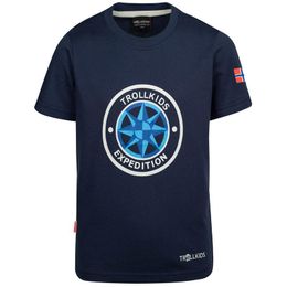 Trollkids - T-Shirt WINDROSE Quick-Dry in navy/cloudy grey, Gr.104