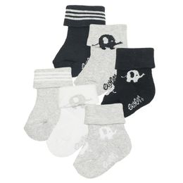 Ewers - Erstlings-Socken GOTS ELEFANT 6er-Pack in grau/navy, Gr.One Size