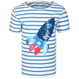 zoolaboo - T-Shirt RAKETE mit Wendepailletten gestreift in weiß/blau, Gr.68