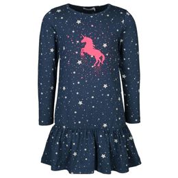 zoolaboo - Langarm-Kleid GLITTER UNICORN mit Sternen in dunkelblau, Gr.98