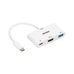 Lindy USB 3.2 Gen 1 Multiport-Hub, USB-C Stecker > USB-A + USB-C Buchse + HDMI-Buchse, USB-Hub wei&szlig;, 18cm, PD 3.0, Laden mit bis zu 100 Watt