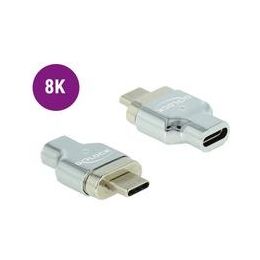 Delock USB 3.2 Gen 2 Magnetischer Adapter, USB-C Stecker > USB-C Buchse silber, 8K 30Hz, Thunderbolt 3, PD, Laden mit bis zu 100 Watt