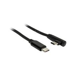 Inter-Tech USB Kabel, USB-C Stecker > USB-C Stecker 90&deg; schwarz, 1 Meter, PD, Laden mit bis zu 60 Watt, gesleevt