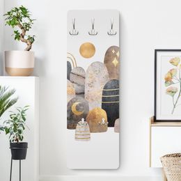 Wandgarderobe Holzpaneel Gold Berge mit Mond