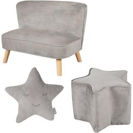 Roba® Kindersitzgruppe Lil Sofa, (Set, 3-tlg), bestehend aus Kindersofa, Kinderhocker und Dekokissen in Sternform, grau|silberfarben