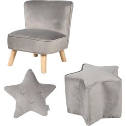 Roba® Kindersitzgruppe Lil Sofa, (Set, 3-tlg), bestehend aus Kindersessel, Kinderhocker und Dekokissen in Sternform, grau|silberfarben