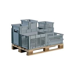 Lockweiler Aufbewahrungsbox Transportstapelbehälter L600xB400xH280mm grau PP Durchfassgriff Seitenwände durchbrochen