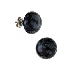 Jobo Paar Ohrstecker Ohrringe mit Schneeflocken-Obsidian, 925 Silber rhodiniert, silberfarben