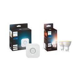PHILIPS Hue White Ambiance GU10 + Bridge, LED-Lampe Doppelpack, ersetzt 35 Watt, inkl. Hue Bridge