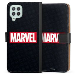 DeinDesign Handyhülle Marvel Comic Logo Marvel Logo Black Red, Samsung Galaxy A22 4G Hülle Handy Flip Case Wallet Cover, schwarz