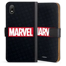 DeinDesign Handyhülle Marvel Comic Logo Marvel Logo Black Red, Huawei Y5 (2019) Hülle Handy Flip Case Wallet Cover Handytasche Leder, schwarz