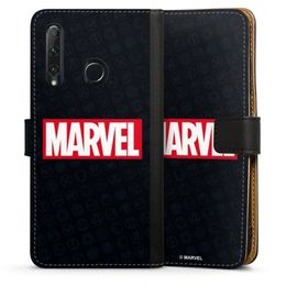 DeinDesign Handyhülle Marvel Comic Logo Marvel Logo Black Red, Huawei Honor 20 Lite Hülle Handy Flip Case Wallet Cover, schwarz
