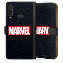 DeinDesign Handyhülle Marvel Comic Logo Marvel Logo Black Red, Huawei Y6p Hülle Handy Flip Case Wallet Cover Handytasche Leder, schwarz
