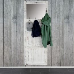 MCW Garderobe Wandgarderobe mit Spiegel Wandhaken 180x65x7cm, Shabby-Look, Vintage ~ wei&szlig;