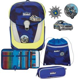 Scout Schulranzen Sunny II Lightweight, Blue Police (Set, 4-tlg), Faser aus recycelten PET-Flaschen, blau