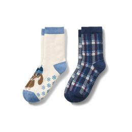 Tchibo 2 Paar Kleinkinder-Antirutsch-Socken mit Dackel-Jacquard - Weiss/Kariert - Kinder - Gr.: 23-26