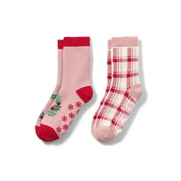 Tchibo 2 Paar Kleinkinder-Antirutsch-Socken mit Herz-Jacquard - Weiss/Kariert - Kinder - Gr.: 23-26