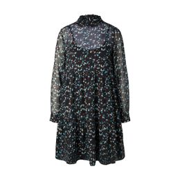 Tom Tailor Denim Damen Minikleid aus fließenden Chiffon, schwarz, mehrfarbiges Muster, Gr. XL