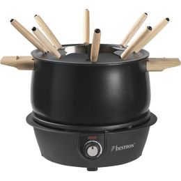 Bestron Elektro-Fondue AFD850BW, 1,5 l, mit 8x Fonduegabeln & stufenlosen Thermostat, inkl. Spritzschutz, schwarz