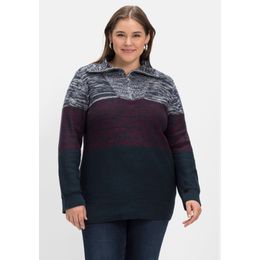 sheego Große Größen: Pullover mit Troyerkragen, im Colourblocking, marine gemustert, Gr.52/54