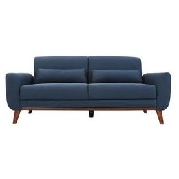 Miliboo Design-Sofa 3 Plätze Stoff Blau Beine Nussbaum EKTOR