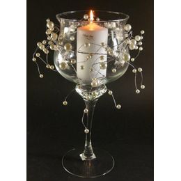 GlasArt Deko-Glas Windlicht Vase Dekovase 'Athena' Klarglas Pokal Kelch 38cm hoch Ø16cm + passender Dekokette (Deko-Set