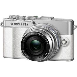Olympus E‑P7 Systemkamera (M. Zuiko Digital ED 14-42mm F3.5-5.6 EZ Pancake, 20,3 MP, 3x opt. Zoom, Bluetooth, WLAN), weiß