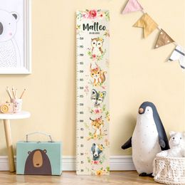 Kindermesslatte Holz Aquarell Blumen Waldtiere mit Wunschname