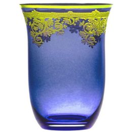 Casa Padrino Glas Luxus Barock Wasserglas 6er Set Blau / Gold Ø 9 x H. 12 cm