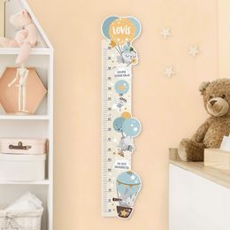 Kindermesslatte Holz Tiere in Ballons mit Wunschname Blau