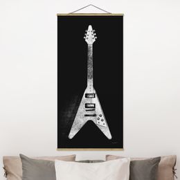 Stoffbild mit Posterleisten E-Gitarre Schwarz-Weiß