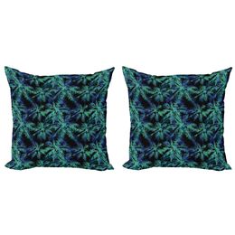 Abakuhaus Kissenbezüge Modern Accent Doppelseitiger Digitaldruck, (2 Stück), Vintage Palm Blätter dunklen Hintergrund, blau, 40 cm x 40 cm