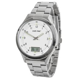 Zeit-Bar Funk-Armbanduhr mit Datums- und Sekundenanzeige, Edelstahl-Uhrband