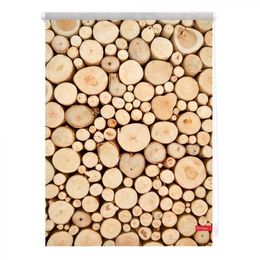 LICHTBLICK Rollo Klemmfix, ohne Bohren, blickdicht, Holzstapel - Braun, 90 x 150 cm (B x L)