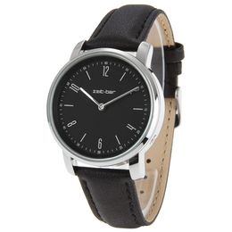 Zeit-Bar Funk-Armbanduhr Damen, Alu-Gehäuse, Leder-Uhrband