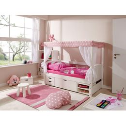 Ticaa Himmelbett MINI Stern Rosa 80x160 cm Var 3 - mit 3er Funktionsschubkasten - inkl. Matratze