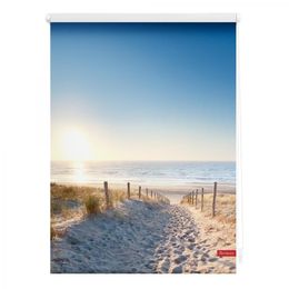 LICHTBLICK Rollo Klemmfix, ohne Bohren, blickdicht, Ostseestrand - Blau, 90 x 150 cm (B x L)