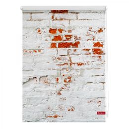 LICHTBLICK Rollo Klemmfix, ohne Bohren, blickdicht, Mauer - Weiß Rot, 60 x 150 cm (B x L)