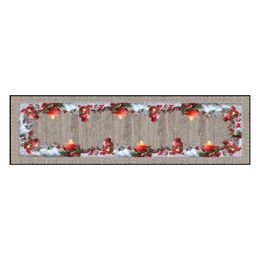 Bella Casa Tischläufer mit Spitze, ca. 40 x 150 cm - Kerzen mit Laterne