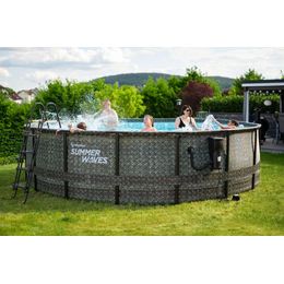 50NRTH Summer Waves Elite Pool Komplett-Set inkl. Filterpumpe & Poolcover Ø 488x122 cm rattan grau