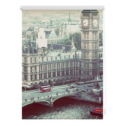 LICHTBLICK Rollo Klemmfix, ohne Bohren, blickdicht, London Westminster - Grau, 90 x 150 cm (B x L)